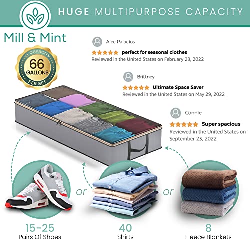 Mill & Mint β 2 Large Underbed Storage Bags + 1 Organizer Bin β Foldable Under Bed Storage Containers for Clothes, Blankets, Toys & Shoes, Gray