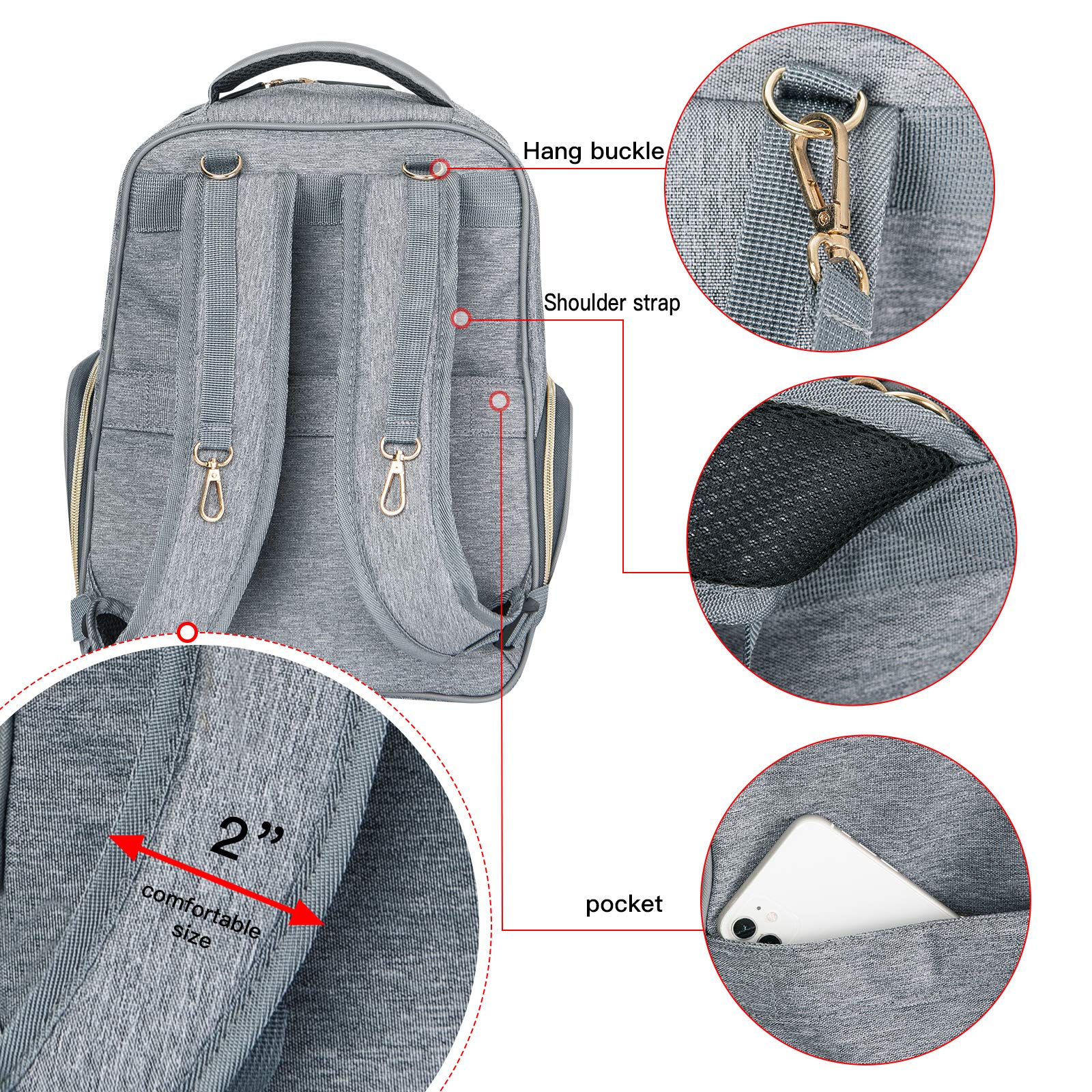 Breast Pump Backpack Diaper Bag - Multi-Function Cooler and Moistureproof Bag for Mother Baby Bottle Breast Milk Pump Mommy Outdoor Working Backpack with Insulation Pocket (Grey)