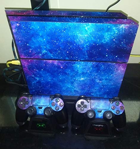 Ps4 Stickers Full Body Vinyl Skin Decal Cover for Playstation 4 Console Controllers (with 4pcs Led Lightbar Stickers)(PS4 Console (Blue Starry Sky))