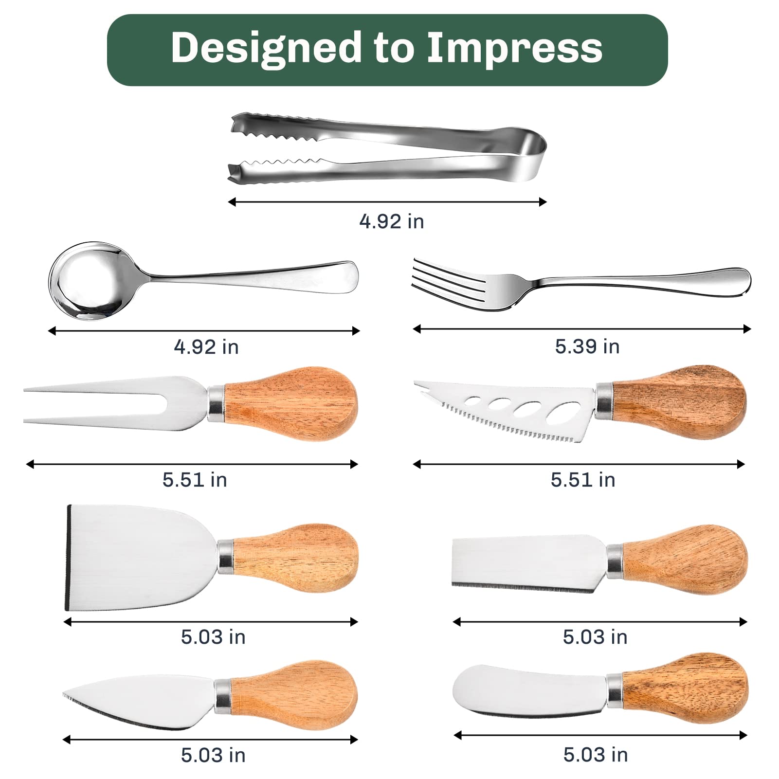 22 Pieces Cheese Knife Set, Butter Spreader Knife Set, Charcuterie Board Accessories Utensils Mini Serving Tongs Spoons and Forks Blank Toothpick Flags for Butter, Cheese, Jam and Wedding Christmas