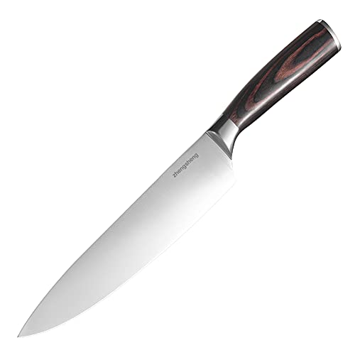 ZhengSheng 8 inches Chef Knife German Hign Carbon Stainless Steel Blade Kitchen Knife with Wooden handle and Sheath Ultra sharp Cooking Knife for Professional Use