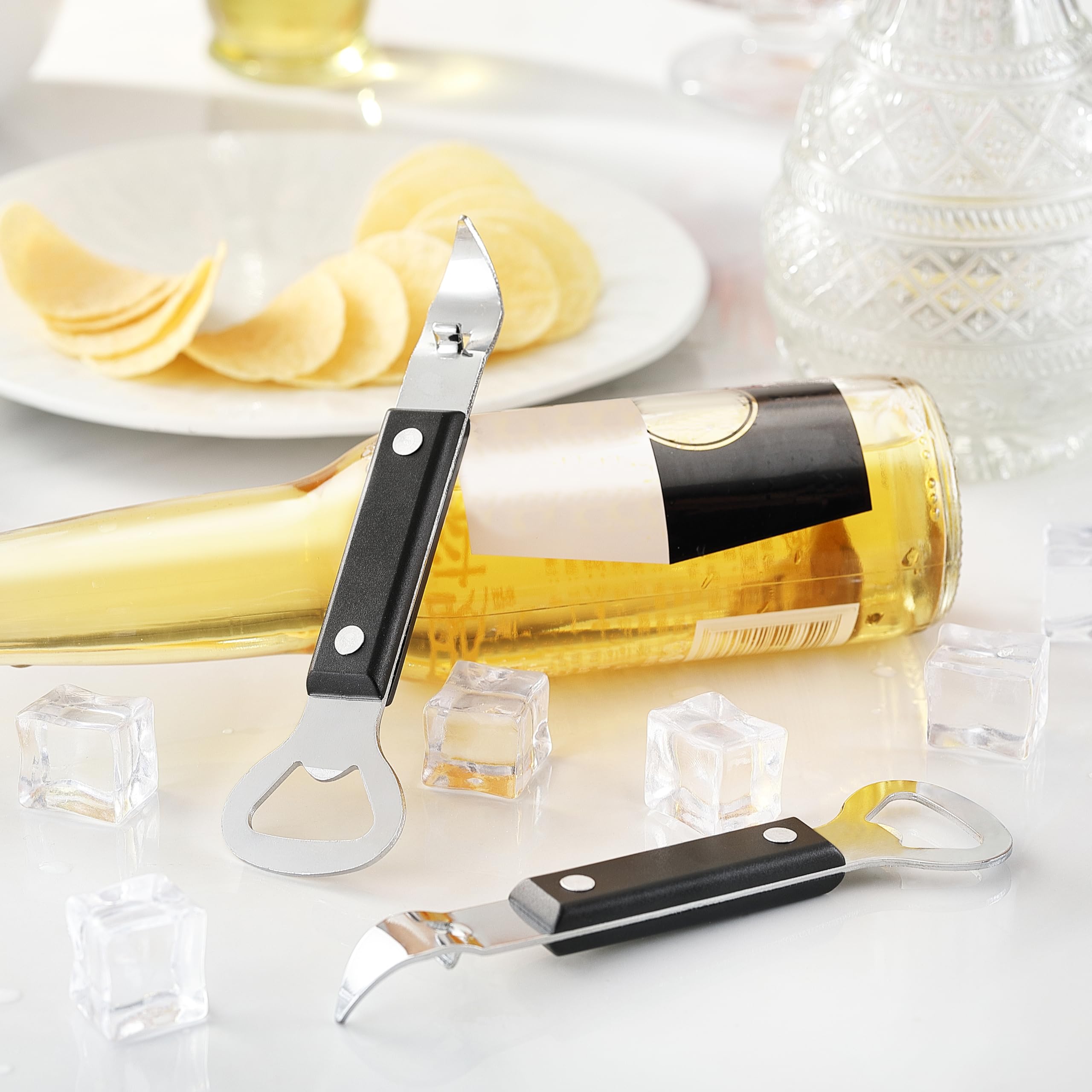 2PCS Can Opener Manual, Little Cook Stainless Steel Can Punch Bottle Opener, 2 in 1 Multifunctional Can and Beer Opener, Dishwasher Safe (2 Pack, Black)