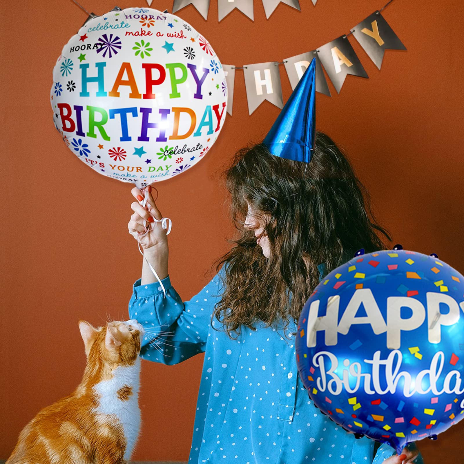 24 Pcs Happy Birthday Foil Balloons 18 inch Round Helium Floating Mylar Balloon Inflatable Balloons for Birthday Party Decorations Supplies,12 Patterns
