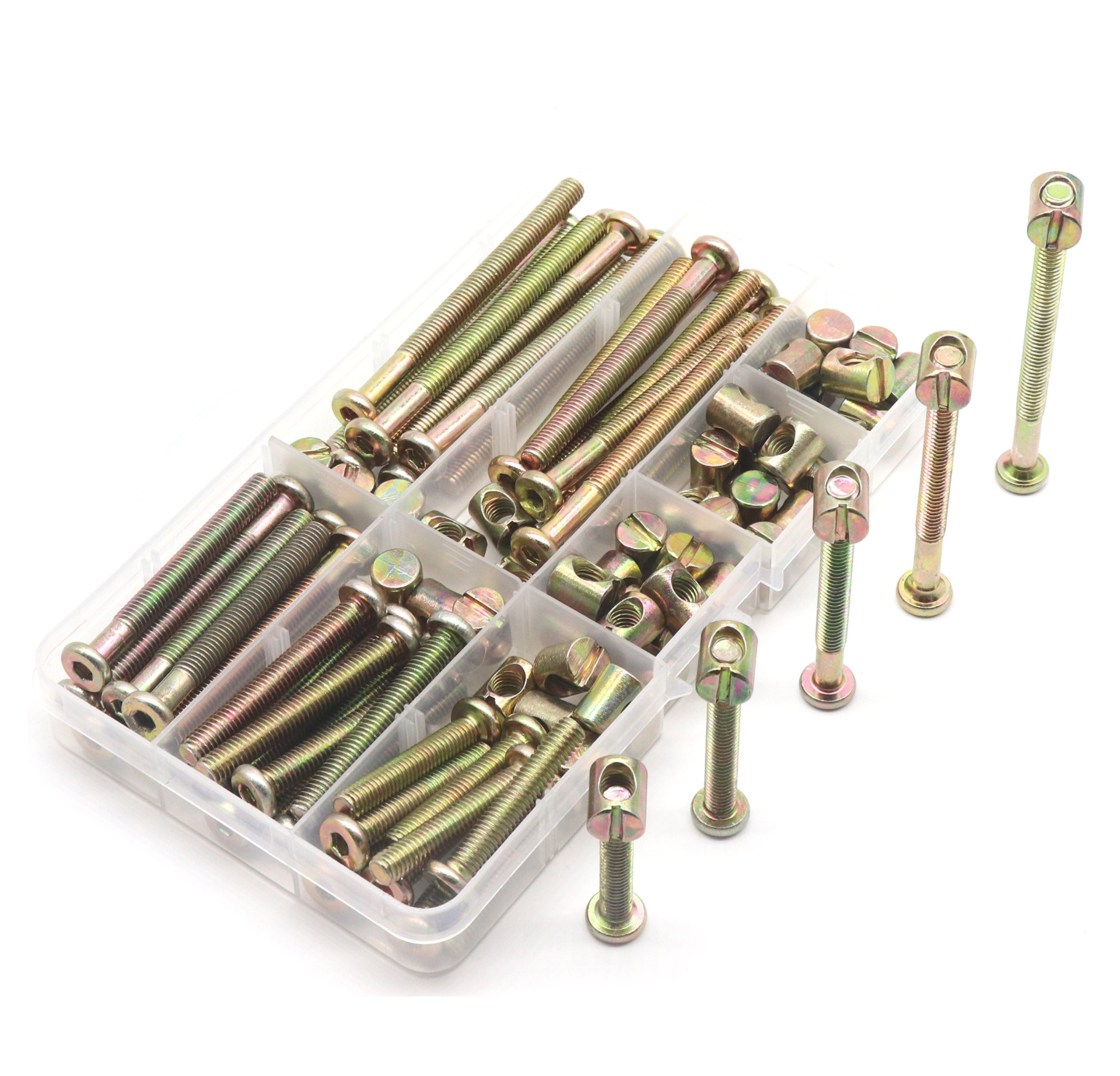 Crib/Bunk Bed Screws Replacement Parts, binifiMux 100pcs M6 x 35mm/ 45mm/ 55mm/ 65mm/ 75mm Hex Drive Socket Cap Bolts Barrel Nuts Assortment Kit for Delta Dream on me Cribs