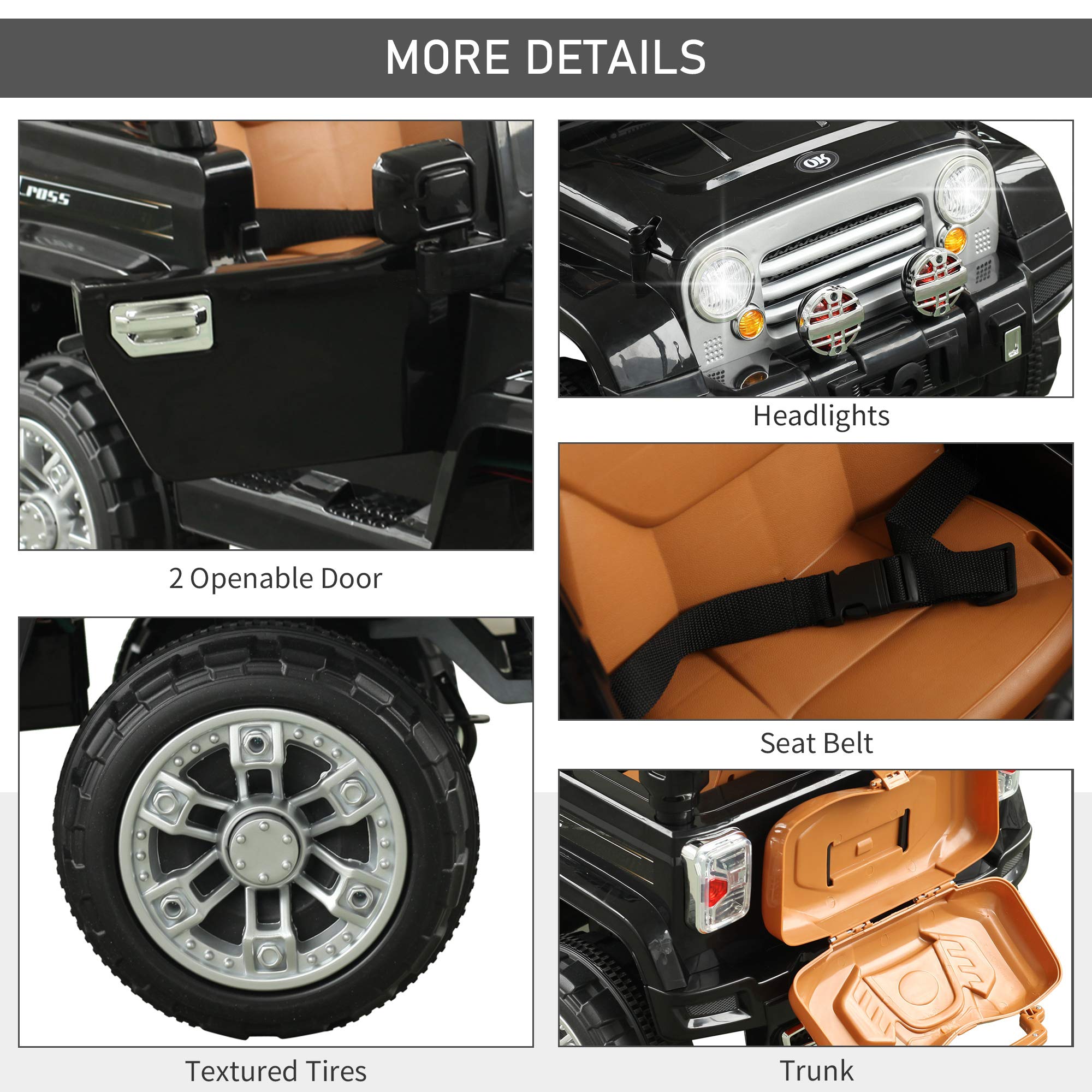 Aosom 12V Kids Ride on Truck, Off-Road Electric Car with MP3 Connection, Working Horn, Steering Wheel, and Remote Control, Black