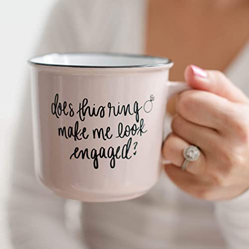 Sweet Water Decor Does This Ring Make Me Look Engaged Mug | 16oz Campfire Style Mug for Brides | Bridal Shower, Engagement Gift