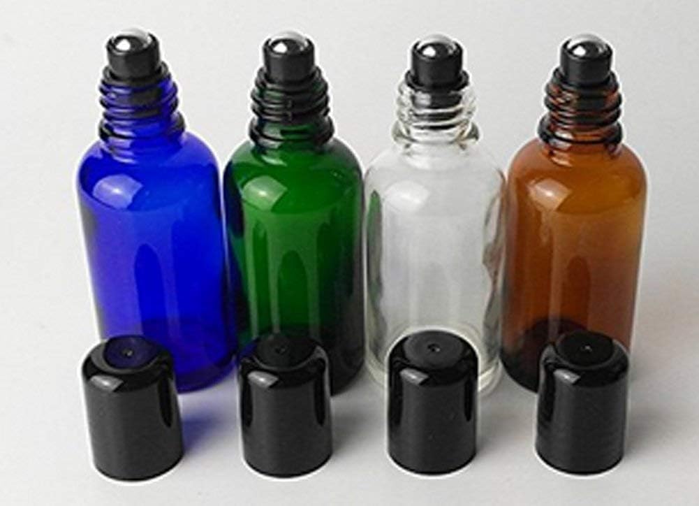 ericotry 4Pcs Brown Glass Roll-on Bottles Empty Refillable Glass Roller Bottles with Stainless Steel Roller Balls and Black Cap for Essential Oil Perfumes Lip Balms Attar Container size 30ml/1oz