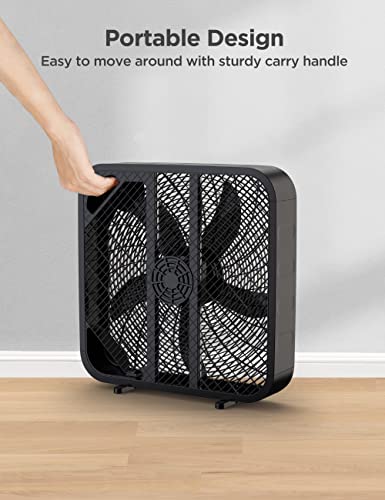 PELONIS 3-Speed Box Fan For Full-Force Circulation With Air Conditioner, Upgrade Floor Fan, Black