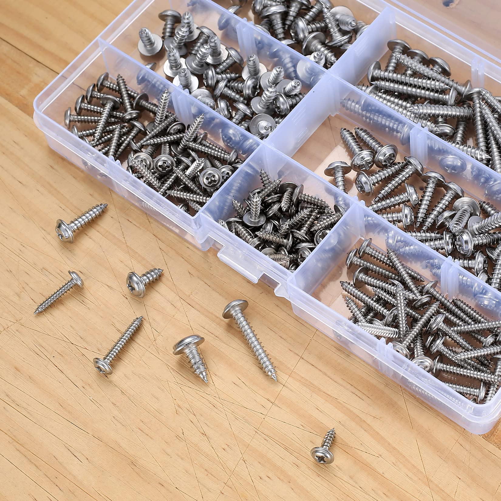 220 Pcs Truss Head Wood Screws, M3/M4 Phillips Head Pan Head Self Tapping Screws Assortment Kit, Stainless Steel Wood Screws Fully Coarse Threaded