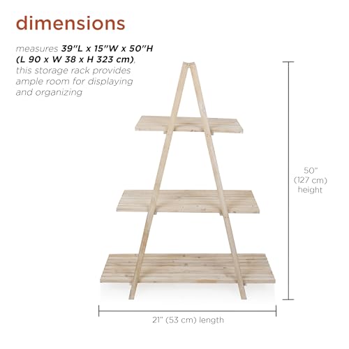 Alpine Corporation MBB168 Wood 3-Tier Triangular Storage Rack for Books, Plants, Decor, Rustic Display Rack with 3 Shelves