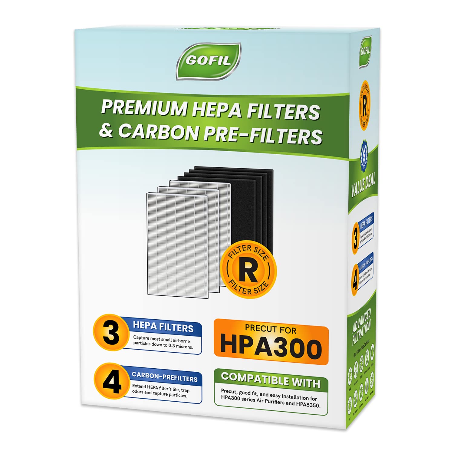 GOFIL 3 Pack Replacement Filter Includes 3 HEPA & 4 Carbon Pre-filters Compatible with Air Purifiers Model HA/HPA300, HPA304, HPA8350, HPA300VP