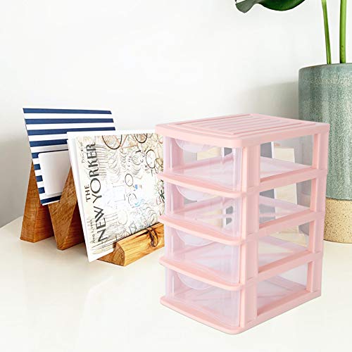 DOITOOL Four- Layer Storage Drawers- Transparent Plastic Drawers Organizer- Multifunction Plastic Drawers Kitchen Pantry Storage Cabinet for Kitchen, Bathroom, Vanity, Desk ( Pink )