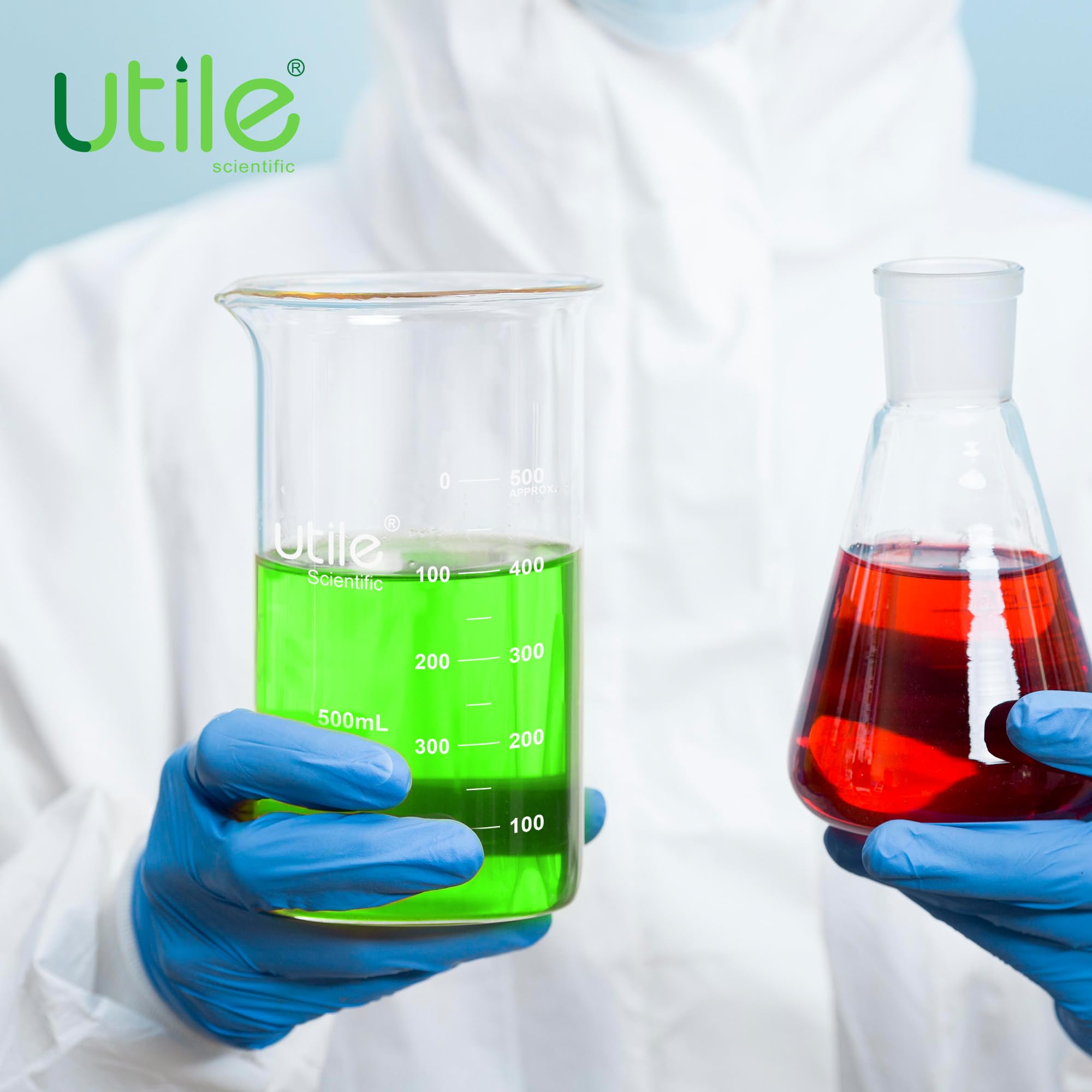 Utile 6pcs of 1.7oz(50ml) Tall Form Glass Beakers, Shot Glass, Borosilicate 3.3 Glass with Printed Graduation, 4001.0050.6