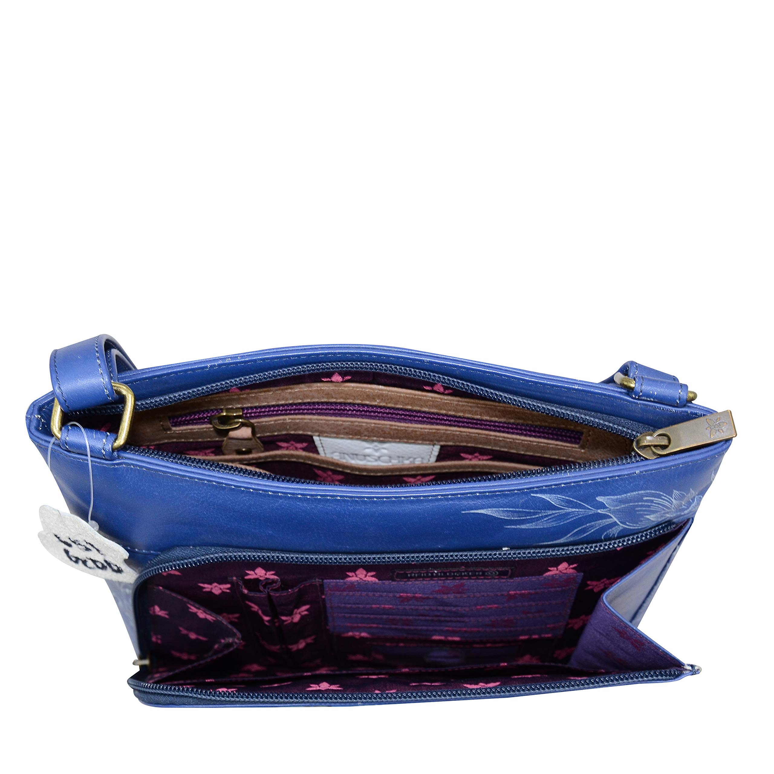 Anuschka Women's Original Hand-Painted Leather Crossbody with Front Zip Organizer & RFID Card Protection, Garden of Delights