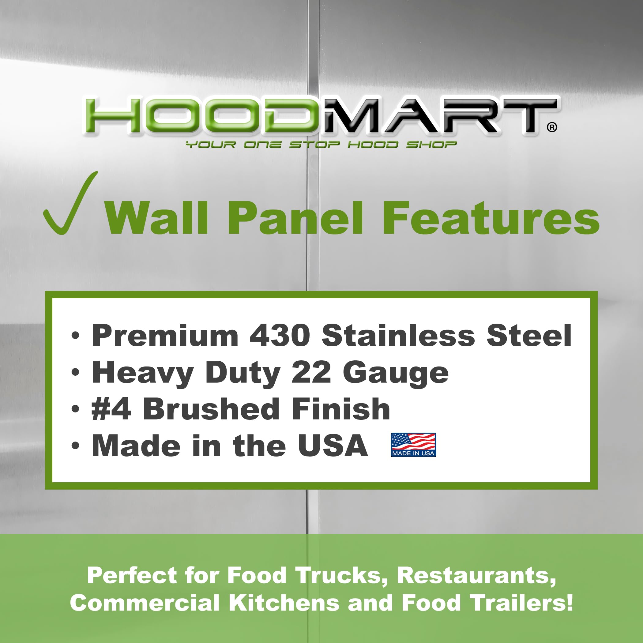 HOODMART 48β x 84β Metal Wall Panels, Set of 2 - High Quality Stainless Steel Sheet with Seam & End Caps, Back Splash Guard for Food Trucks, Restaurants, and Trailers
