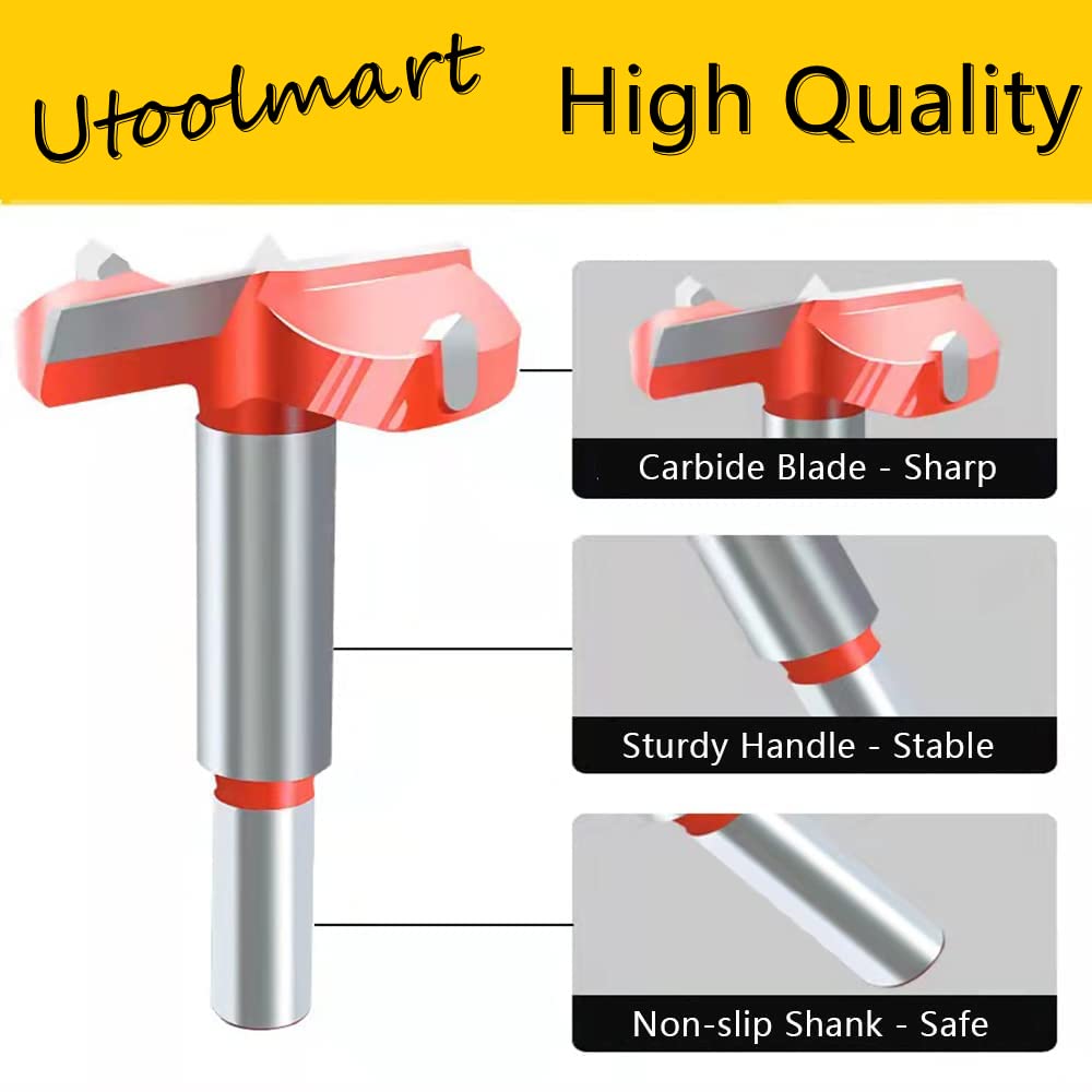 Utoolmart Forstner Drill Bits, 22mm Cemented Carbide Wood Cutter Tool, Round Shank Woodworking Hole Saw Cutter, 85mm Length Woodworking Hole Boring Bit, Orange