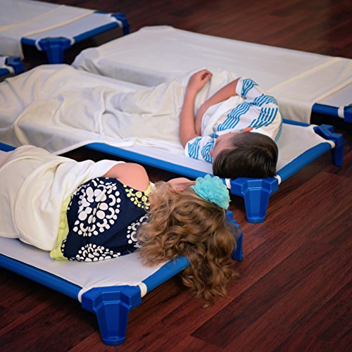 Wood Designs Stackable Daycare Cots for Kids, 52", Blue, Ready-to-Assemble, with Cot Sheets, 87820 [Set of 6]
