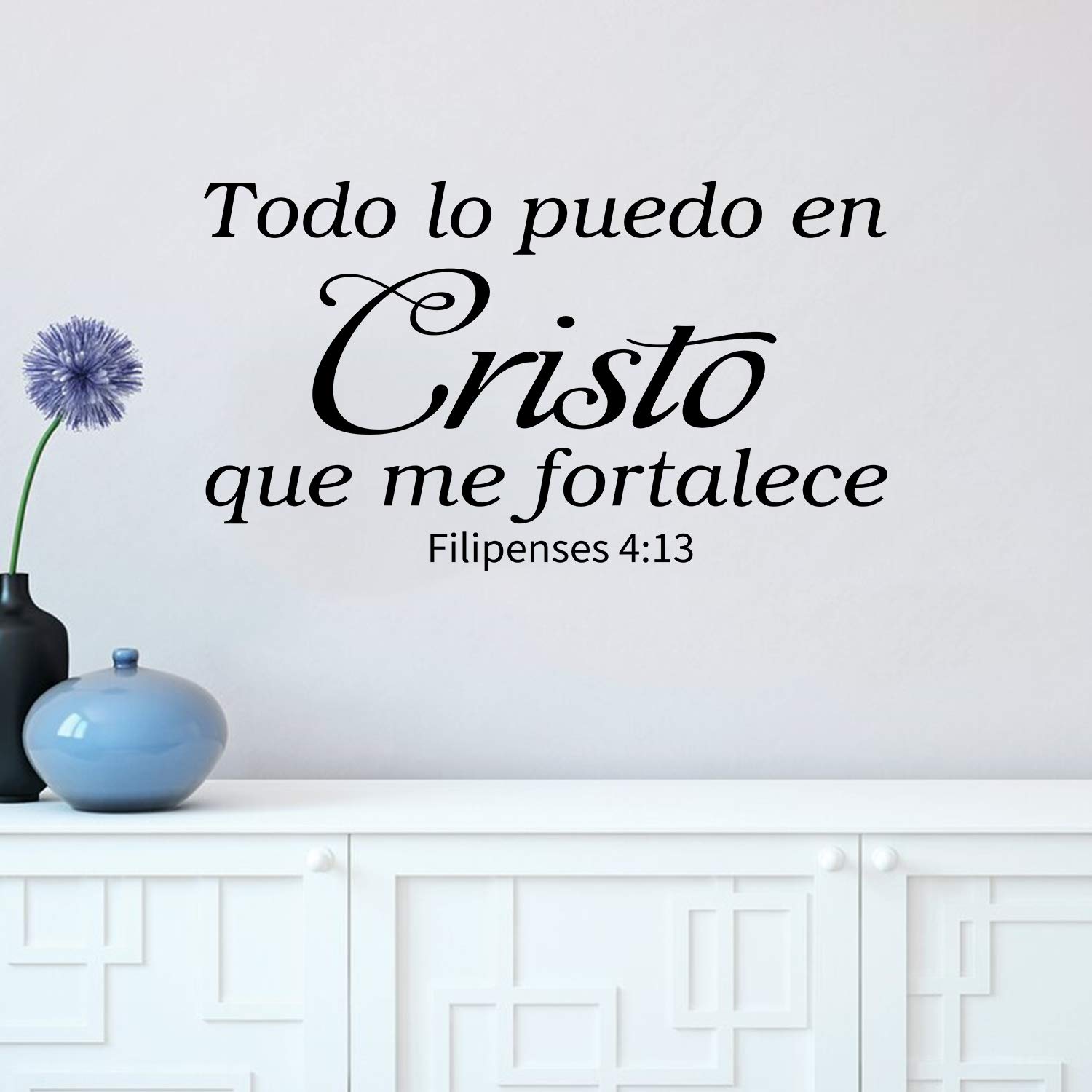 AnFigure Vinilos Decorativos para Pared, Frases para Decorar Pared En Español, Dios Biblicos Calcomanias Quotes Home Art Decor Vinyl Stickers Spanish Todo Lo Puedo En Cristo Que Me Fortalece 21"x12"