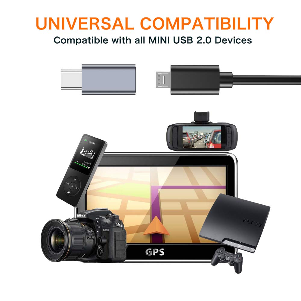Micro USB to Mini USB 2.0 Adapter, (2-Pack)Micro USB Female to Mini USB 2.0 Male Convert Connector Support Charge & Data Sync Compatible PS3 Controller, MP3 Player, Dash Cam, Digital Camera, Hero 3+