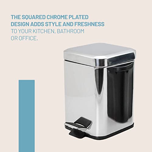 AWENN - Kitchen Garbage Trash Can with Lid and Pedal - Touchless Round Shape Waste Bin - Stainless Steel Dustbin with Removable Inner Bucket for and Outdoors β Gray (1.6 Gallon β 6 Liters)