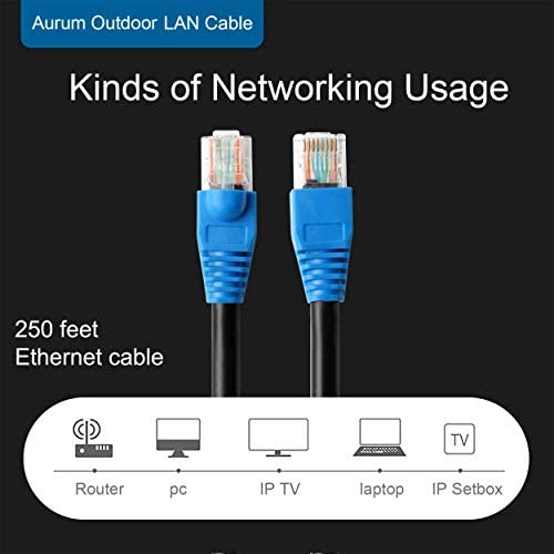 AURUM CABLES CAT5e Outdoor Waterproof Ethernet Cable with 24AWG RJ45 Plugs 350MHz Direct Burial Network Internet Cable for Data LAN Routers Modems Black 100 ft 1 Pack