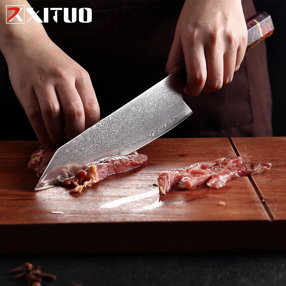 XT XITUO Kiritsuke Chef Knife,8 inch kitchen Knives Japanese VG10 Steel Damascus Kitchen Meat Sushi Cutting Cleaver Knife w/octagon Wood handle Gift Box (8-Inch Kiritsuke Knife)…