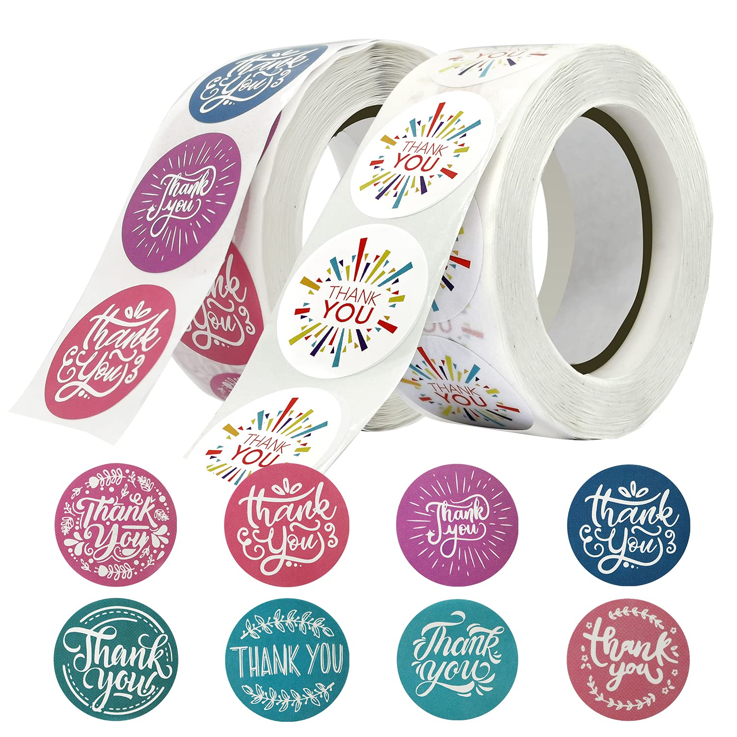Thank You Stickers, 1000pcs Thank You Sticker Rolls, 2 Roll Thank You Sticker Envelope Seals for Packaging, Envelope Stickers, Thank You Stickers for Small Bussiness