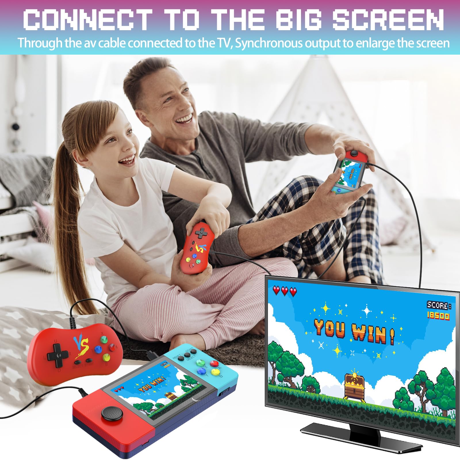 3D Rocker Convenient to Hold Handheld Game Console, Retro Mini Game Player with 500 Classical FC Games 3-Inch Screen Support for TV & Two Players Present for Kids and Adult