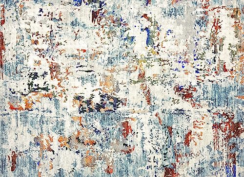 Area Rug Living Room Rugs - 8x10 Washable Large Modern Abstract Soft No Slip Indoor Rug Thin Floor Carpet for Bedroom Under Dining Table Home Office Decor - Blue