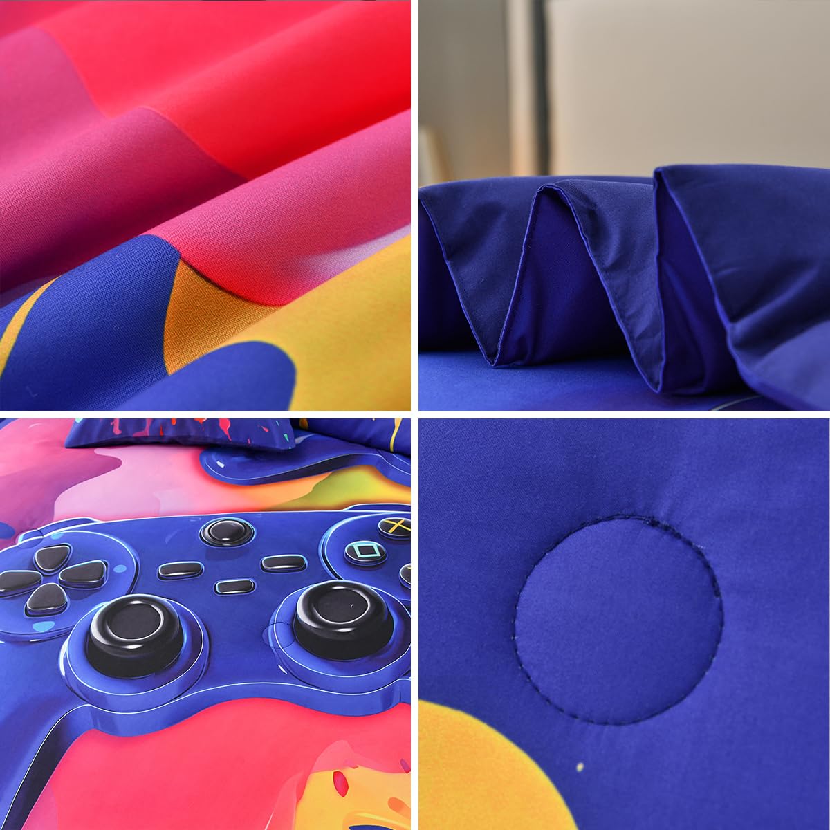 Tasselily Game Console Full Comforter Set with Sheets, Microfiber 6 Pcs Bed in A Bag Full Size Gamer Bedding Set for Boys Kids Teens