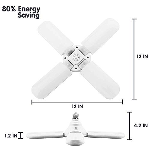 Intpro LED Garage Light, Deformable Garage Ceiling Light,60W 6000LM E26/E27 Super Bright Bulb,6500K Daylight High Bay Light Lamp with 4 Adjustable Panels,Utility Shop Light