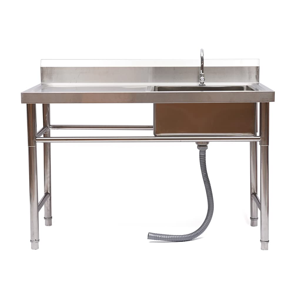 47" x 24" x 32" Free Standing Single Bowl Commercial Kitchen Sink Set, Stainless Steel Prep & Utility Restaurant Kitchen Sink w/Workbench/Faucet for Restaurant, Kitchen, Garage (US Stock)