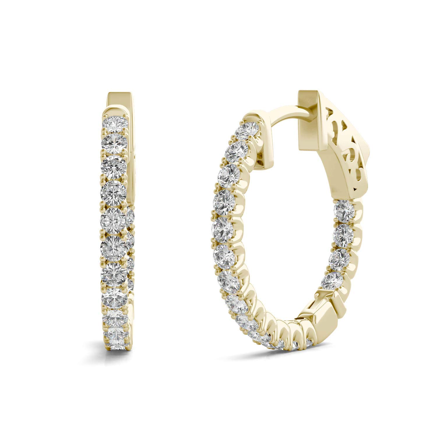 14K Yellow Gold Moissanite by Charles & Colvard 1.7mm Round Hoop Earrings 0.68cttw DEW