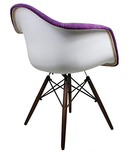 CozyBlock Mid-Century Modern Velvet Fabric Upholstered Accent Arm Chair with Dark Walnut Wood Eiffel Legs Set of 2 (Purple)
