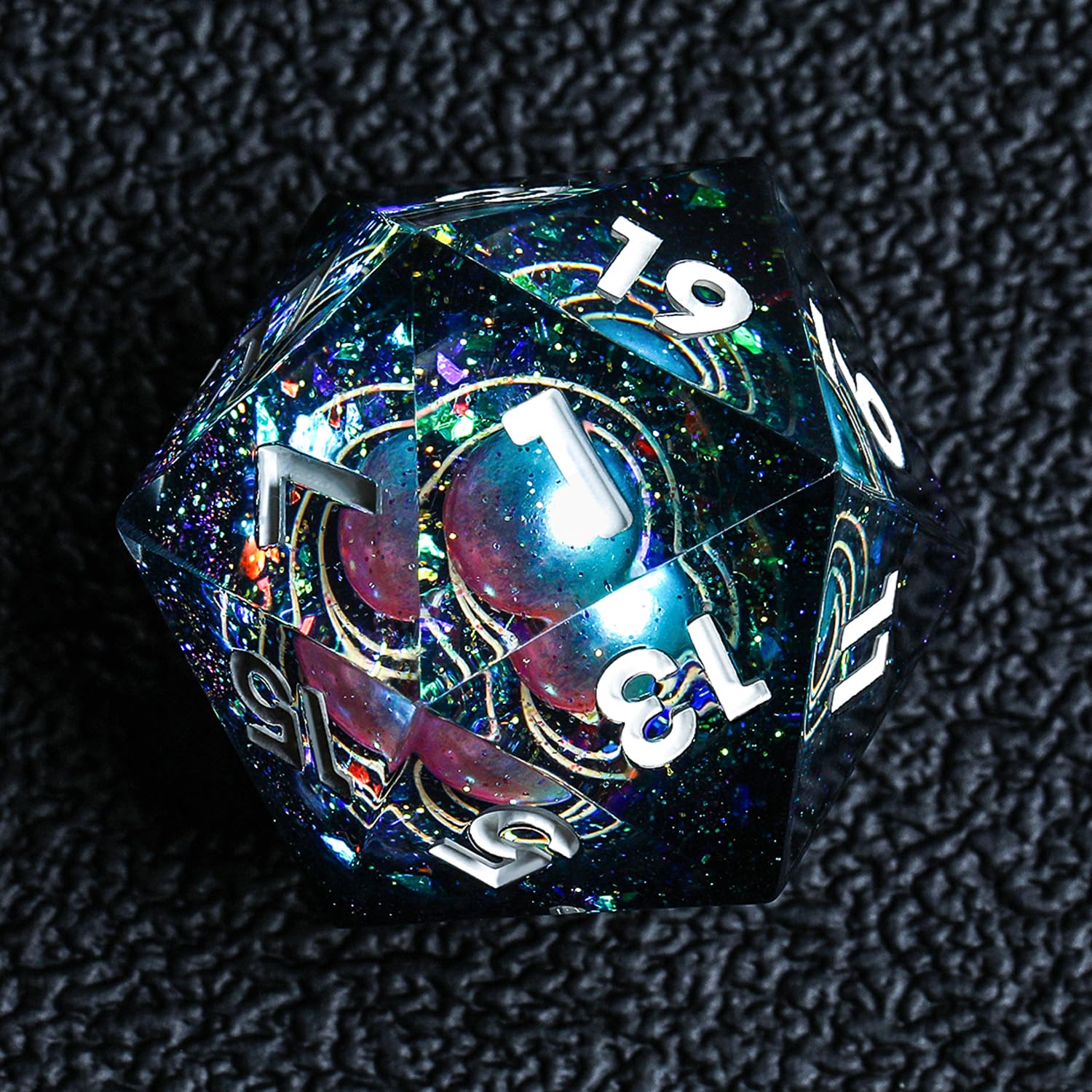 AUSPDICE DND Dice Set Handcrafted Designer 7-Die Polyhedral RPG Dice with Sharp Edges and Beautiful Inclusions for Aesthetic Conscious Tabletop RPG Player Galaxy Series (Dark Color)