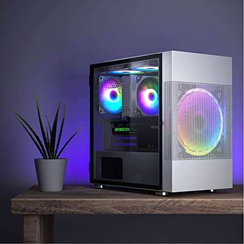 Vetroo M01 Compact M-ATX Mesh Gaming Pc Case, Pre-Installed 200mm Rainbow Fan, Door Opening Tempered Glass Panel Design, Air-Water Cooling Ready