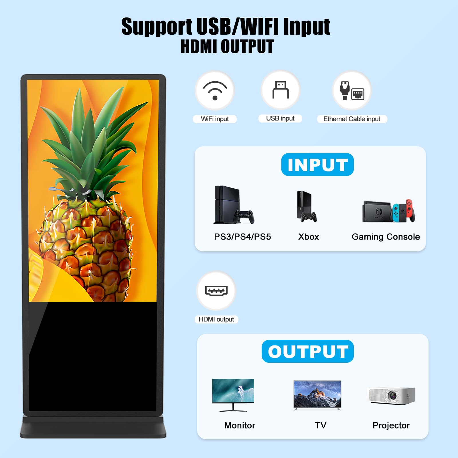 65 Inch Digital Signage Kiosk Non-touchscreen,8GB+128GB Android 11, Floor Standing Lcd Digital Signage, Commercial Interactive Advertising Display Screen, Digital Signage with Auto Media Player Black
