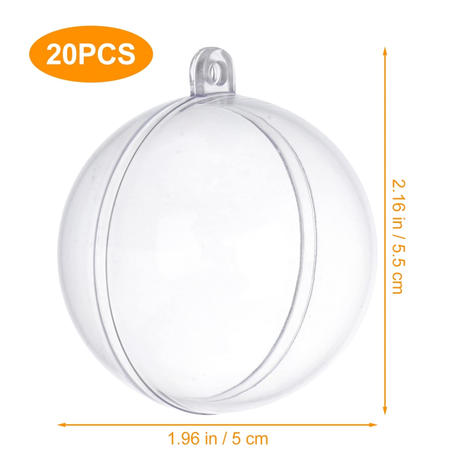 20pcs Christmas Clear Ball 50mm Plastic Fillable Ornaments Balls for Xmas Tree DIY Crafting Wedding Holiday Home Decor Party Supplies