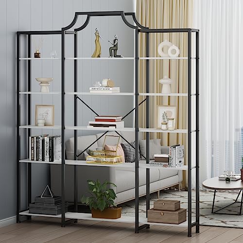 Auromie Triple Wide 5-Tier Bookshelf, 70.87" L x 79.13" H Extra Large Bookcase, Tall Open Etagere Display Shelf with Metal Frame, Freestanding Modern Storage Shelves for Home Office, Black&White