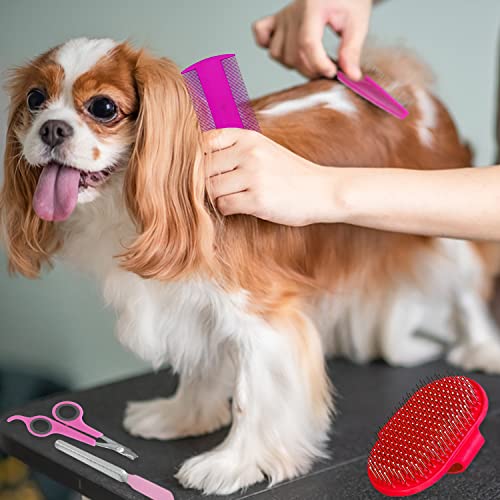 7 Pieces Rabbit Grooming Kit with Rabbit Grooming Brush, Small Pet Nail Clippers and Pet Hair Remover, Pet Shampoo Bath Brush with Adjustable Ring Hand Strap for Small Rabbit, Hamster, Bunny