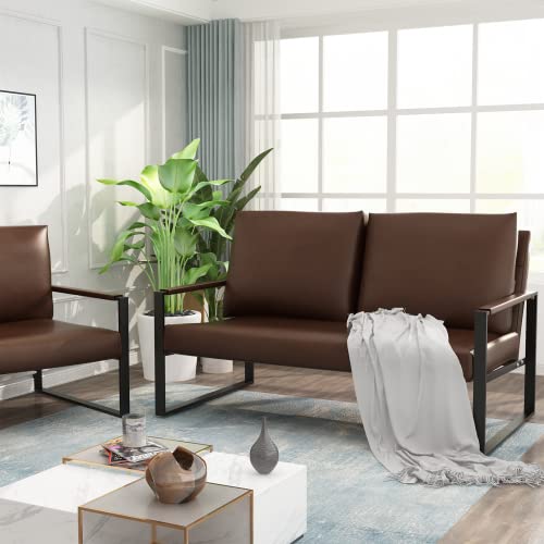 AWQM Faux Leather Loveseat Sofa, Mid-Century 2-Seat Sofa, Modern Living Room Love Seat for Small Spaces - Brown