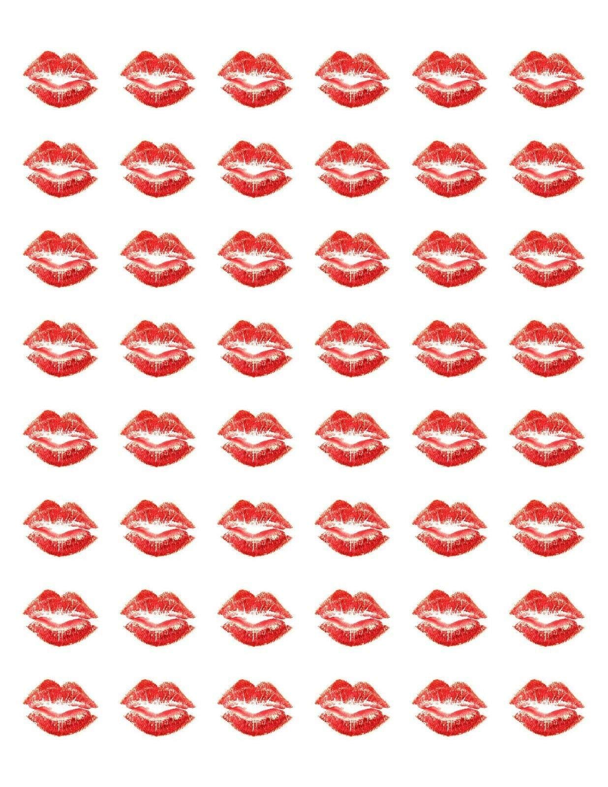 48 Envelope Seals Labels Stickers Valentines RED Lips KISS, 1.2"