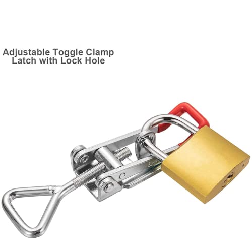 Accessbuy Heavy Duty Adjustable Toggle Latch Clamp With Lock Hole 300Kg 660Lbs Holding Capacity (7.5inch(2pak)) Silver