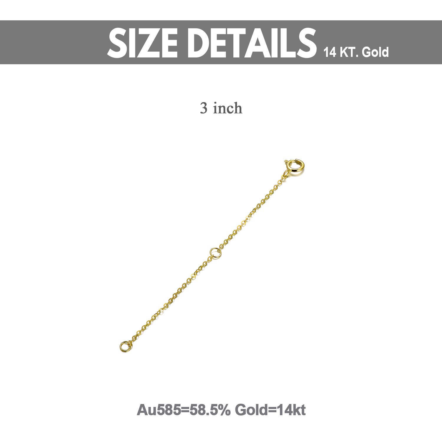 14K Yellow Gold 3 Inch Necklace Extender Safety Chain, Durable Removable Extenders With 3 Small Circle Ring Jewelry for Gold Necklace Bracelet, Adjustable Chain Set