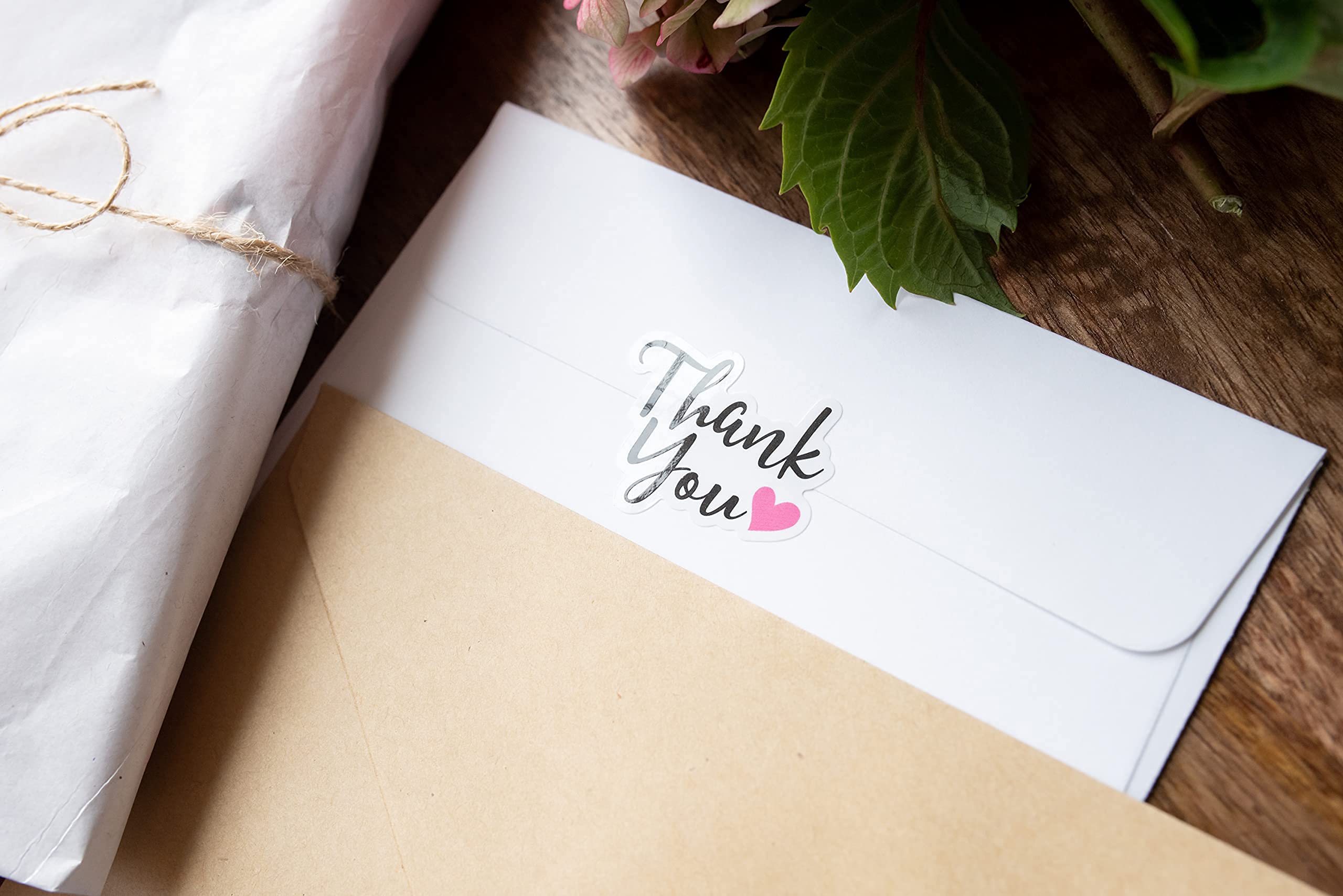 Thank You Stickers - Roll of 500 Labels with Pink Hearts - Cute Mailing Envelope Seals -Small Business Shipping Supplies - Packaging Orders with Poly Mailers and Boxes