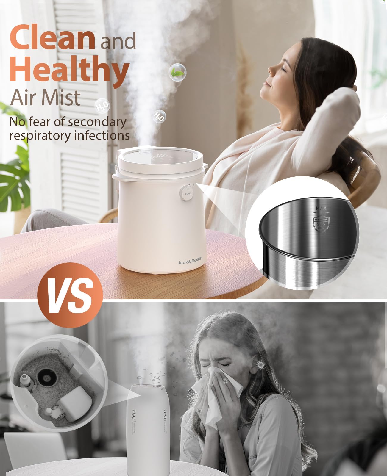3L Stainless Steel Humidifier Easy Clean with Steam Warm Mist, Dishwasher Safe Humidifier for Bedroom, with Sleep Mode, Timer and Auto-off Setting