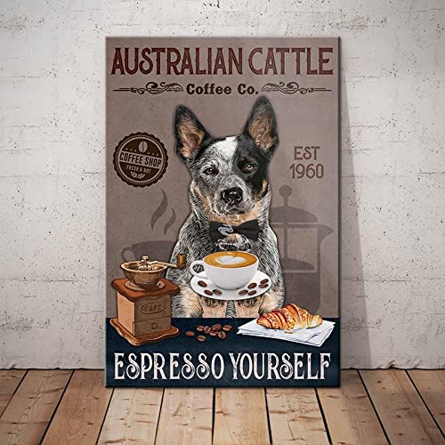Australian Cattle Dog Coffee Retro Metal Tin Sign Vintage Sign for Home Coffee Garden Wall Decor 8x12 Inch