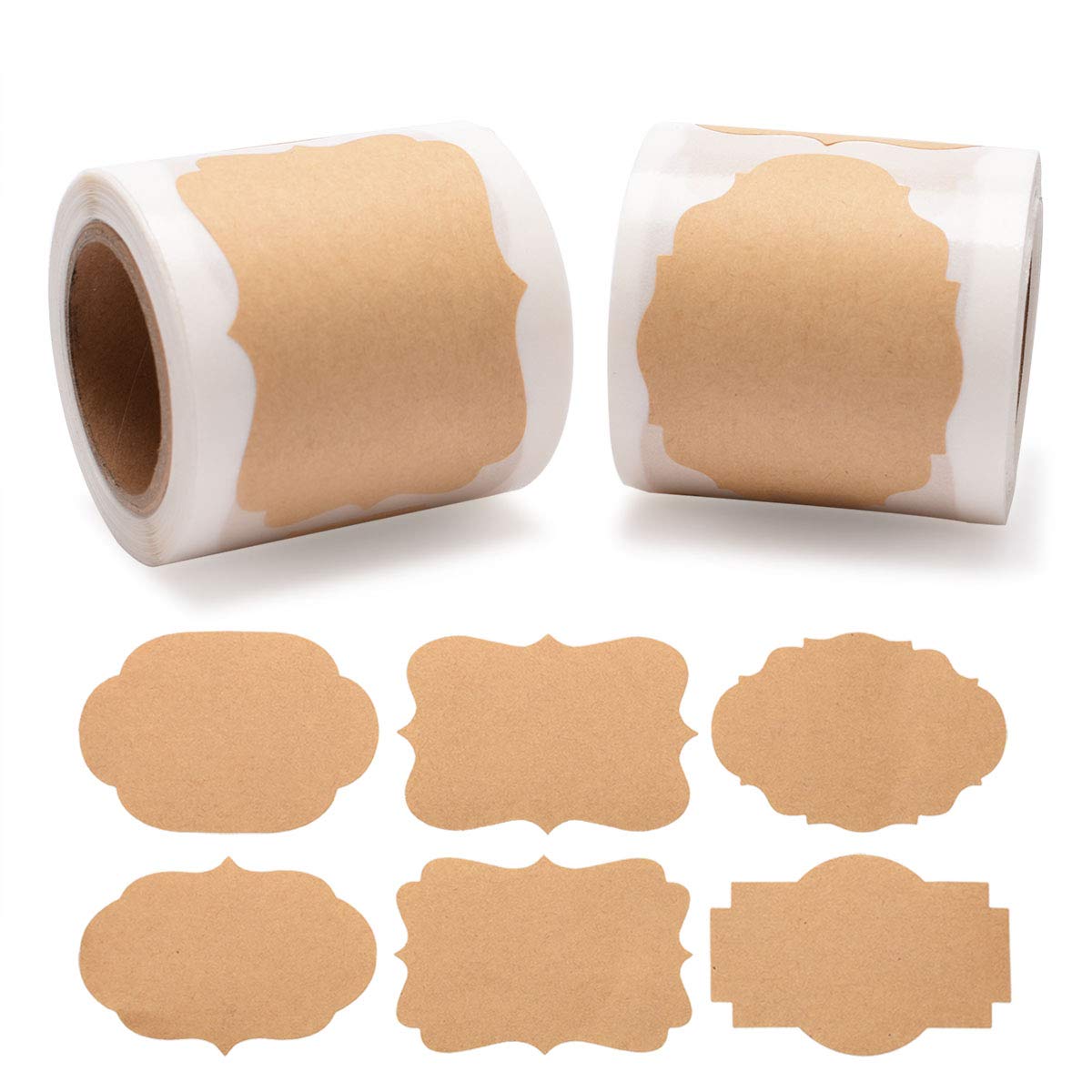 Cualfec Kraft Paper Tag Stickers Blank Labels for Christmas Package, Mason Jars, Bottles, Candle Containers 2" x 3" Large Labels - 100 x 2 Rolls