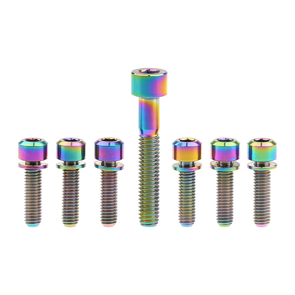 Yaruijia Square Head Titanium Allen Bolts M6 35mm and Hexagon Socket Screws with Washer M5 16mm M5 18mm M5 20mm for Bicycle Stem (M5x20mm+M6x35mm, Rainbow)