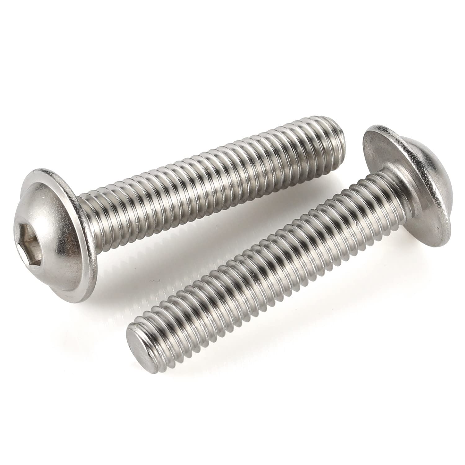 M8-1.25 x 8mm Flanged Button Head Socket Cap Screw Bolts, 304 Stainless Steel 18-8, Allen Socket Drive, Bright Finish, Fully Threaded, Pack of 20